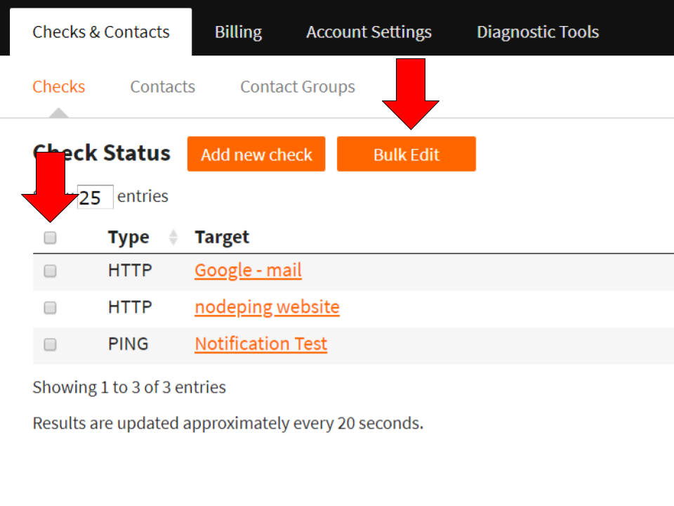 Bulk Edit for Checks | NodePing